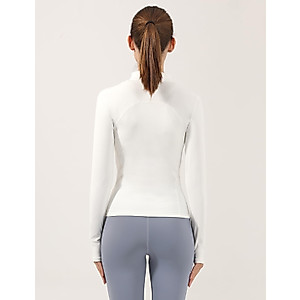 Locachy Women's Slim Fit Full Zip Athletic Running Sports Workout Jacket with Pockets Style 02 White S