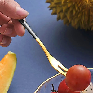 ZZLZX 6PCS Black And Gold Fruit Fork, Stainless Steel Tea Fork Set, Small Cake Fork, Fruit Forks, Mini Cocktail Fruit Dessert Tasting Fork