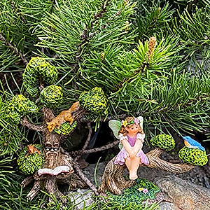 Mood Lab Fairy Garden Miniature Fairy with Reading Tree Statue - Figurines and Accessories Kit of 2 pcs