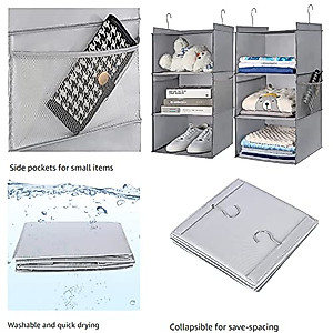 LayerSpace 2 Pack Hanging Closet Organizer 3-Shelf, Large Size Hanging Shelves for Closet with Side Pocket, Linen, 12.2" D x 12.2" W x 27.9" H, Dark Grey