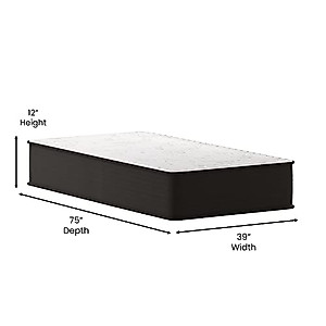 Flash Furniture Dream 12 Inch Hybrid Mattress in a Box, High Density Foam and Pocket Spring Mattress, CertiPur-US Certified Foam, Twin, White/Gray