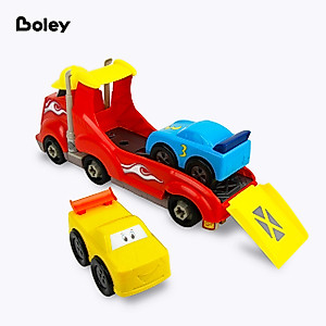 Boley Racing Rascals Hauler Truck Toy Car Set - 3 Pack Toddler Toy Cars and Toy Truck - Toddler Cars and Truck Set with Detachable Trailer and Take Apart Wheels - for Kids Ages 2 and Up