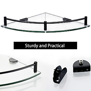 Halyuhn Bathroom Shower Corner Shelf, 9.5in Tempered Glass Bathroom Shelf for Bathroom Corner Shower Wall Mounted, 2 Tier Bathroom Organizers and Storage, Stainless Steel Rail