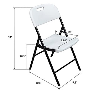 VINGLI 4 Pack White Folding Chairs, Portable HDPE Plastic Seat with Steel Frame for Indoor Outdoor Dinning Party Wedding School Use