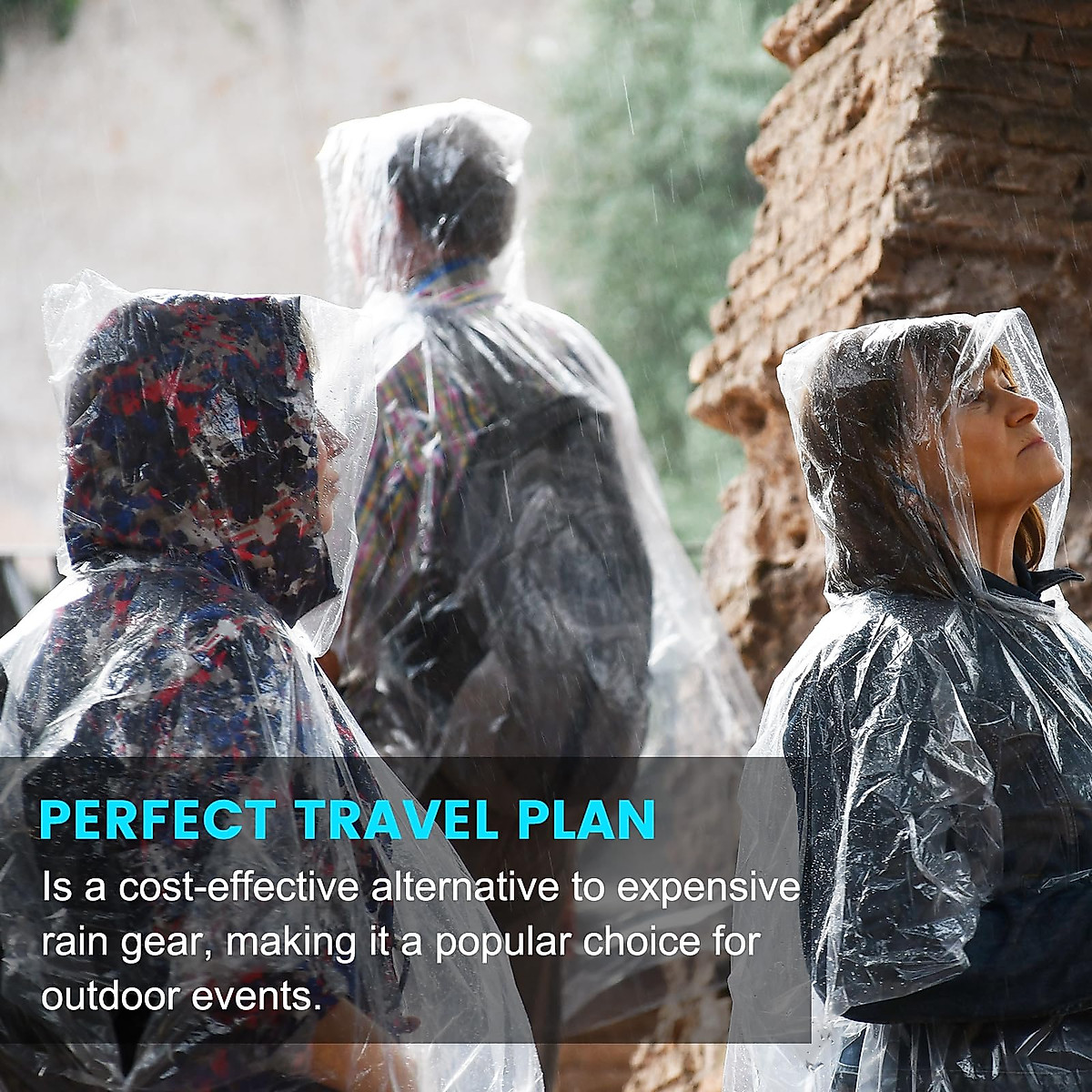 PTEROMY Thickened Disposable Rain Ponchos for Adults, 1.5mil Rain Poncho (5Pk)