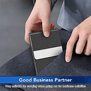 Business Card Holder, Metal Business Card Case Pocket, Card Holder for Women & Men, Professional PU Leather Business Card Holders RFID Blocking Name Card Holder Case with Magnetic Clasp, Black Carbon