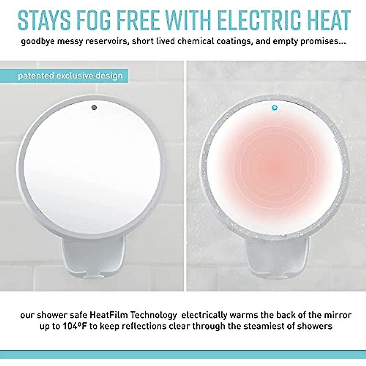 Airia Living Battery Powered Heated Glass Fogless Efficient Shaving Mirror Shatterproof Shower Mirror with 3M Tape, Razor Holder, & 360 Swivel, Black 7.1" x 8.7"