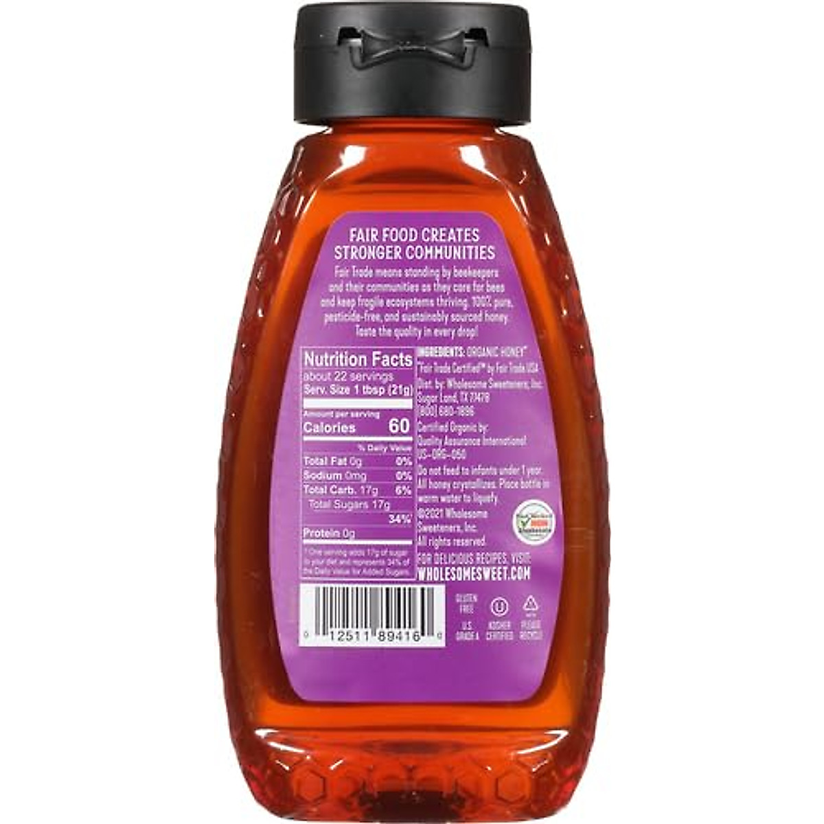 Wholesome Sweeteners Organic Raw Unfiltered Honey, Pesticide Free, Fair Trade, Non GMO & Non Glyphosate, 16 Ounce Squeeze Bottle (Pack of 1) (00280721)