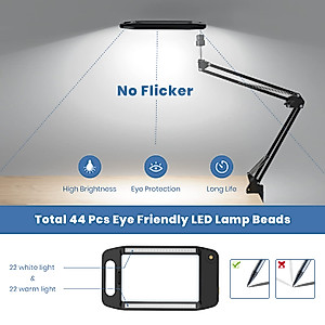 5X Magnifying Glass with Light and Stand, HAMOPY Magnifier Lamp with 2 Color Modes Stepless Dimmable, LED Magnifying Lamp with Clamp Light & Swivel Arm for Workbench Reading Repair Crafts