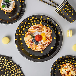 350PCS Black and Gold Party Supplies - Birthday Plates and Napkins Sets for 50, Includes Black Party Plates, Napkins, Cups for Retirement Adult Party Decorations，New Year Party Supplies 2024