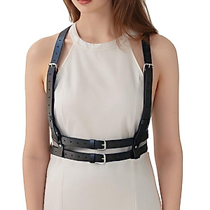 CHEARUBY Goth Belt Gothic Clothes for Women Punk Accessories Plus Size Elastic Belts PU Leather Fashion Adjustable Waist Body Chain Rave Halloween XXXL