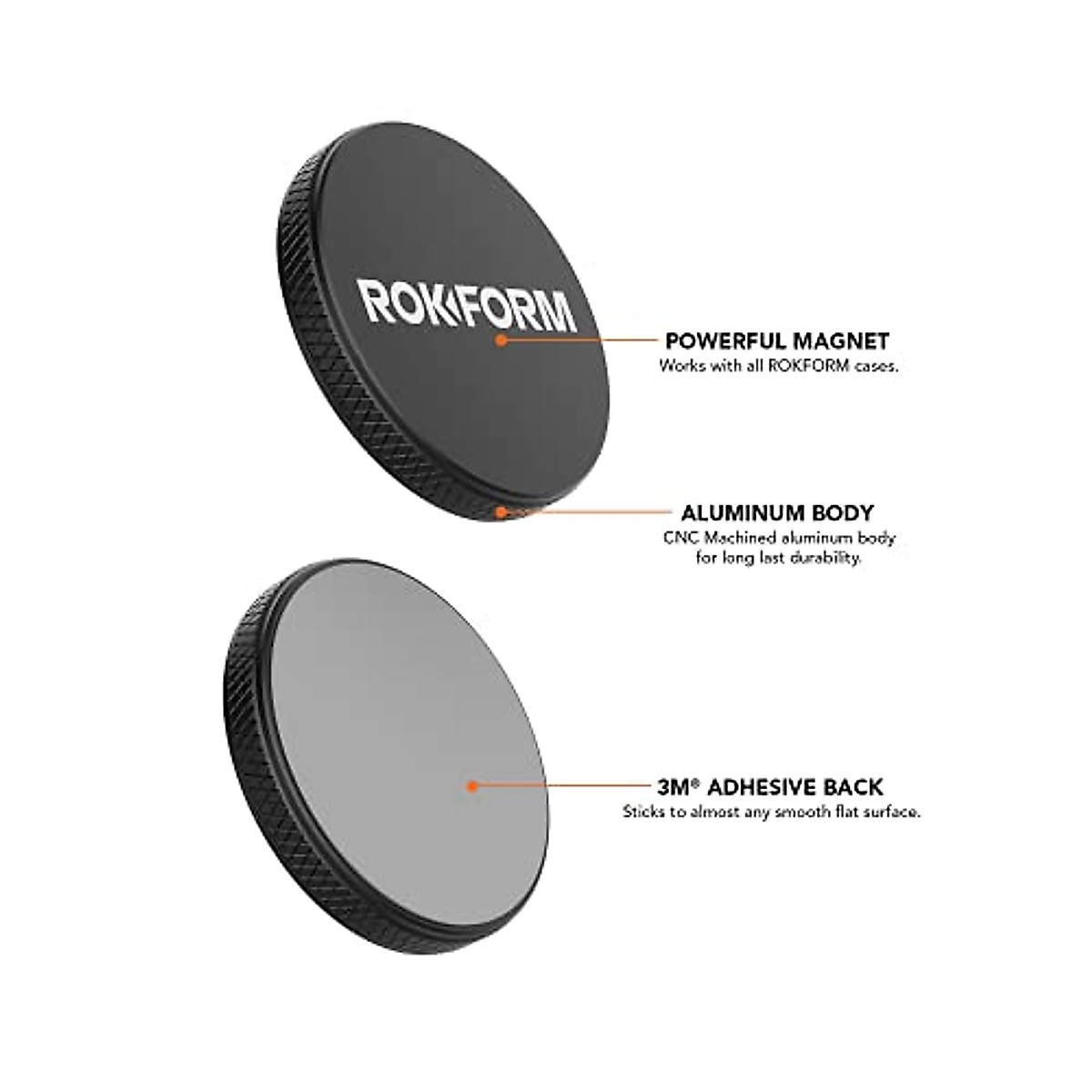 Rokform - Low Pro Magnetic Phone Mount, 1-Inch Phone Magnet for Car, 3M VHB Adhesive Holder Mounts to almost any Flat Surface, Compatible with all Rokform Cases (Black)