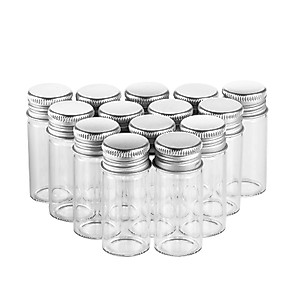 CCTVMTST 50PCS 20ml Glass Vials with Screw Caps and Plastic Stoppers, Small Clear Liquid Sample Vial, Included pipette and Labels