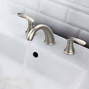 Bathroom Sink Faucet, Faucet for Bathroom Sink, Widespread Brushed Nickel Bathroom Faucet 3 Hole with Stainless Steel Pop Up Drain and cUPC Lead-Free Hose - (Brushed Nickel 2 Packs)