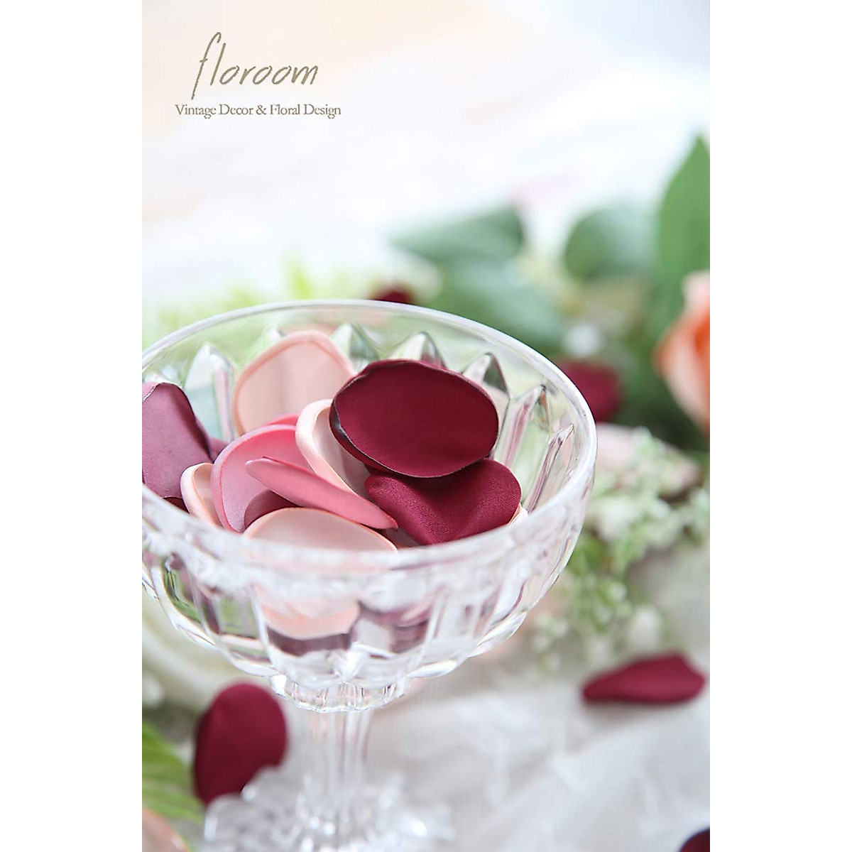 Floroom 300pcs Silk Rose Petals Burgundy Maroon Flower Petals for Wedding Flower Girl Basket Aisle Scatter Dinner Table Centerpieces Party Confetti Bridal Shower Romantic Night Decoration