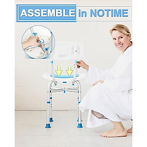 FSA HSA Heavy Shower Chair for Inside Shower with Back, Padded Shower Chair for Inside Bathtub with Grab Bar, Adjustable Shower Stool for Inside Shower for Senior/Elderly/Pregnant by SOUHEILO