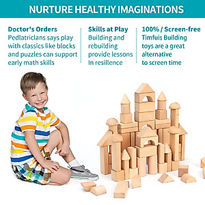 Timfuis Wooden Building Blocks Set, 80 PCS Natural Wood Stacking Block Toy with Carrying Bag, Montessori Learning Birthday Gifts for 3 4 5 Year Olds Toddlers Kids Boys Girls Children