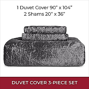 Mellanni Velvet King Duvet Cover Set - Fade, Stain, Shrink, and Wrinkle Resistant - King Gray Comforter Cover Set - 8 Ties & Hidden Button Closure - Duvet Cover with 2 Pillow Shams (King, Gray)