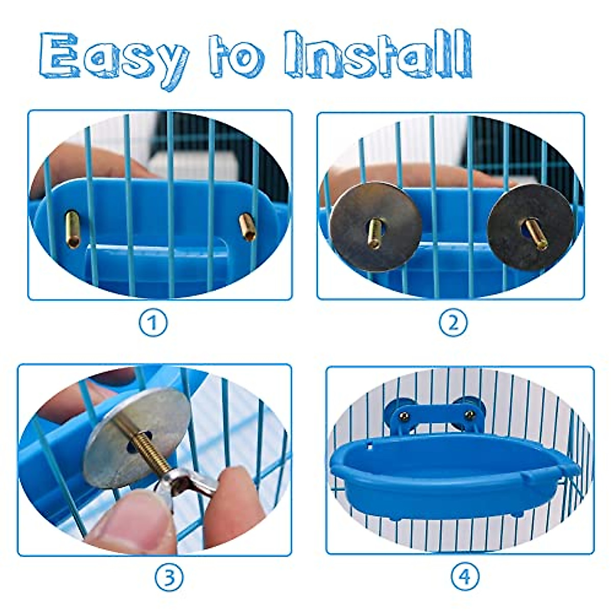 Bird Bath Tub 7 Packs, Wooden Bird Branches, Colorful Rattan Balls, Bird Shower Bathing Bowl for Cage, Parrot Bathtub Pool Bird Feeder Bowl Bird Cage Accessories