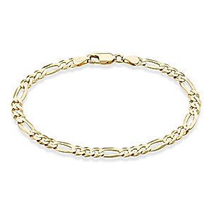 Miabella Solid 18K Gold Over Sterling Silver Italian 5mm Diamond-Cut Figaro Chain Bracelet for Women Men, 925 Made in Italy (Length 7 Inches (Small))