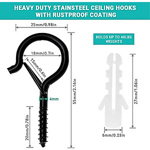 Wasnton 10 Pcs Q-Hanger Screw Hooks with Safety Buckle Design，Wall Mount 2.2 Inch Ceiling Hooks for Hanging Plants Outdoor Wire Fairy Hangers Lights and ​Party