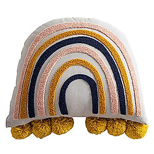 vctops Rainbow Cotton Tufted Throw Pillow Tassels Colorful Cushion Decorative Pillowcase with Pillow Insert for Sofa Bed Living Room (RainbowA,18"x18")