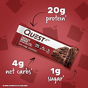 Quest Nutrition Chocolate Brownie Protein Bar, 20g Protein, 1g Sugar, 4g Net Carb, Gluten Free, Gluten Free, 12 Count