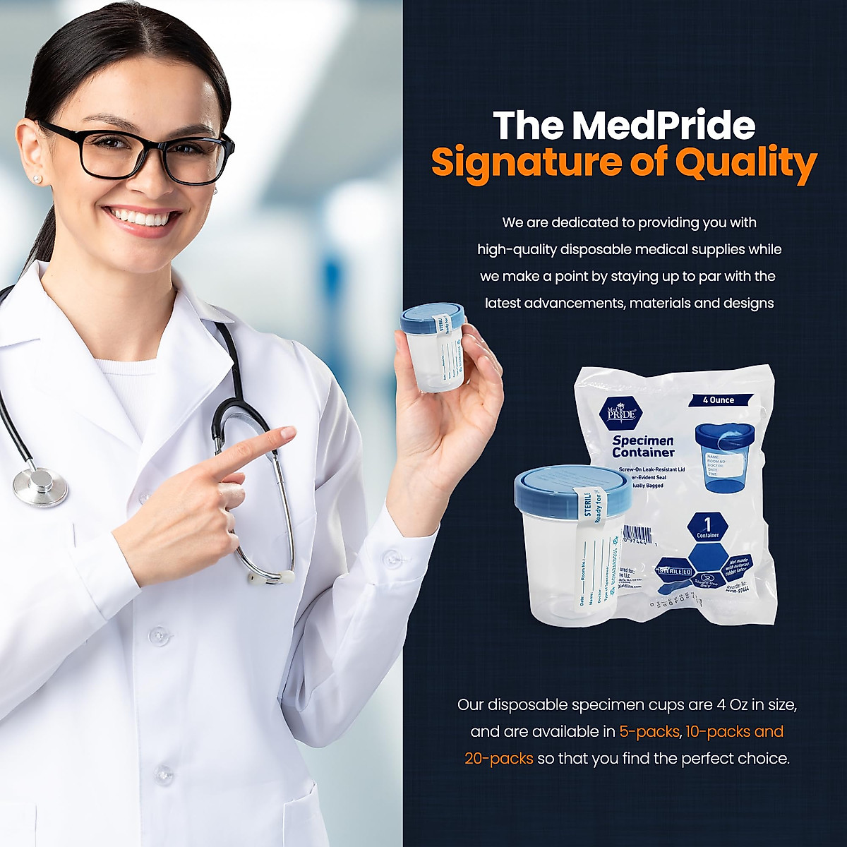 MED PRIDE Disposable Specimen Cups 10-Pack| High-Grade Silicone, Sterile, Individually Wrapped Medical Cups W/Leakproof, Screw-On Lids & Tamper-Evident Seal| Urine, Fluid Sample Collection & More