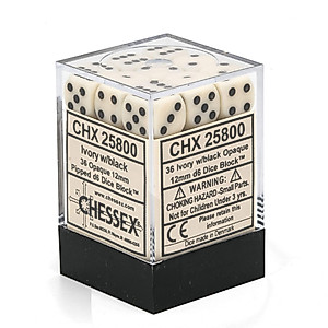 Chessex CHX25800 Dice-Opaque: 36D6 Ivory/Black Set