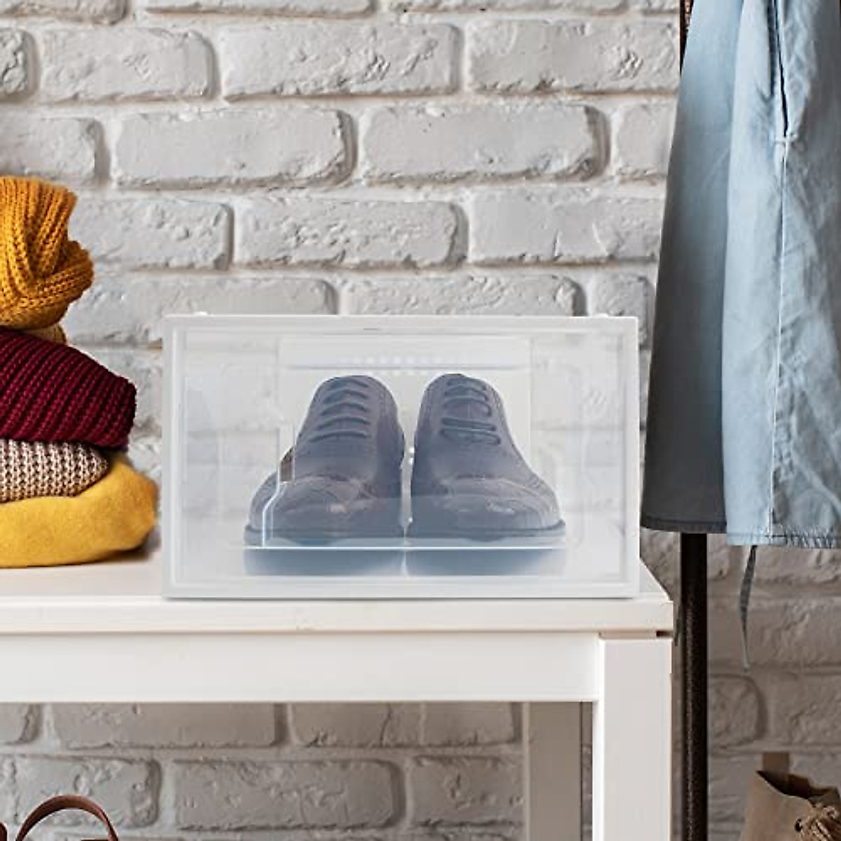 APQ 12 Pack Shoe Organizer Boxes 13.9" x 15.3" x 6.9", Ventilated Clear Shoe Box Organizer, Durable Plastic Shoes Organizer, Roomy and Stackable Shoe Boxes Set of 12, Easy to Open Shoe Storage Box