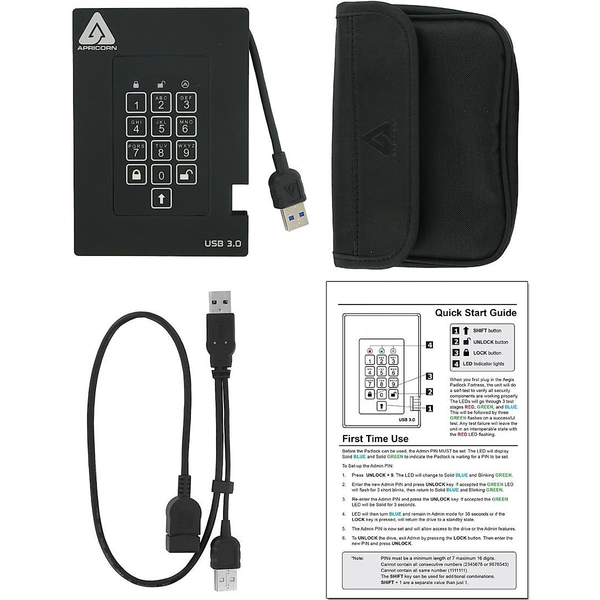 Apricorn 4TB Aegis Fortress FIPS 140-2 Level 2 Validated 256-Bit Encrypted USB 3 External SSD (A25-3PL256-S4000F)