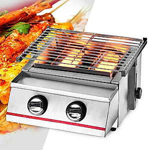 2 Burners Gas BBQ Grill, Stainless Steel Tabletop Smokeless Outdoor Barbecue Cooker Gas Grill Tabletop Grill Portable Grill for Kitchen, Camping, Outdoor, Tailgating, or Picnicking