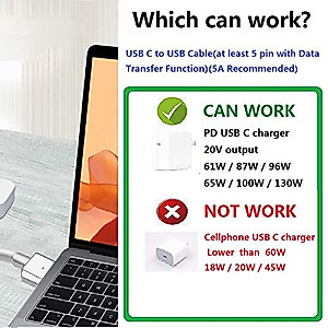 USB C Female to Magnetic 2 T Tip Charging Cable Converter for Magnetic 2 T Tip for Pro 13/15 inch for air 11/13 inch(After Late 2012 Models)