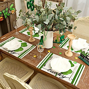 ARKENY St Patricks Day Placemats 12x18 Inches Set of 4, Green Shamrock Spring Seasonal Farmhouse Burlap Indoor Kitchen Dining Table Mats Decorations for Home Party AP032-18