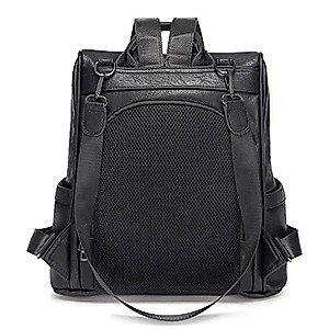 Shaelyka Water-resistant Women Backpack Purse, Leather Anti-theft Medium Shoulder Bag, Black