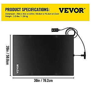 VEVOR, 20in x 30in Walkway, 120V Ice, PVC Heated 6ft Power Cord, Slip-Proof, Ideal Winter Outdoor Snow Mat, 2'' per Hour Melting Speed, Black