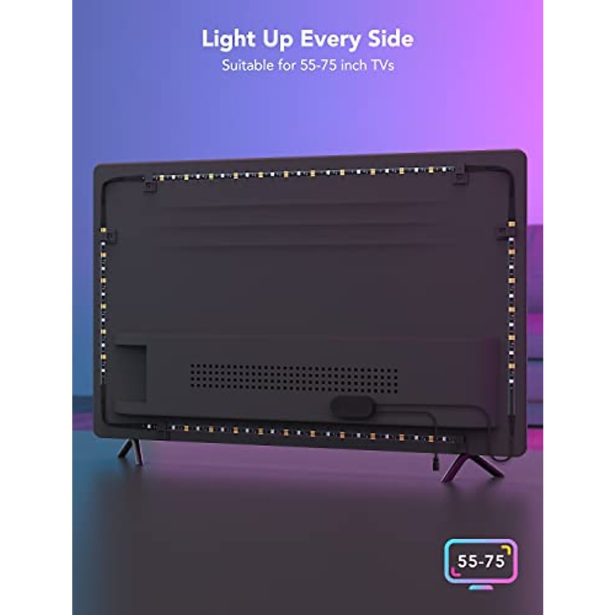 Govee TV LED Backlight, RGBIC TV Backlight for 55-75 inch TVs, Smart LED Lights for TV with Bluetooth and Wi-Fi Control, Works with Alexa & Google Assistant, Music Sync, 99+ Scene Modes, Adapter