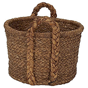 Household Essentials Large Wicker Floor Storage Basket with Braided Handle, Light Brown 19''x 25''