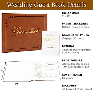 Elegant Wedding Guest Book-8x10 Inch Brown, Hardcover Guest Book Wedding Reception, Polaroid Guest Book for Wedding and Special Events 120 Pages for Wedding Sign in and Photos