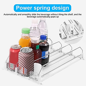 Protoiya Drink Organizer for Fridge, Self-Sliding Soda Can Dispenser with Locking Design, 3 Rows Fridge Drink Dispenser Holds up to 25+ Cans, Adjustable Width for Pantry/Vending Machine