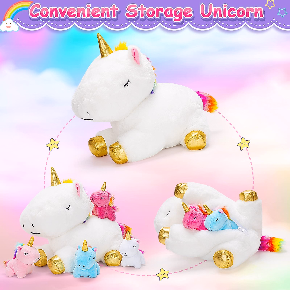 KMUYSL Cute Stuffed Animal Mommy with 4 Babies - Soft Plush Toy Set for Ages 3-8, Perfect Valentines & Birthday Gifts