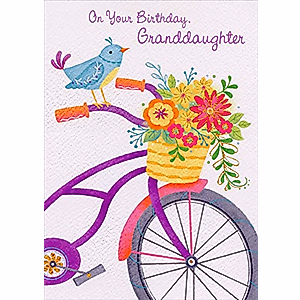 Designer Greetings Flower Basket on Purple Bike Birthday Card for Granddaughter