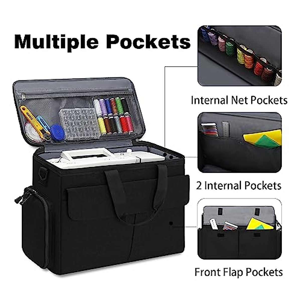 Skureay Sewing Machine Carrying Case, Universal Sewing Machine Tote Bag with Multiple Storage Pockets & Removable Thick Pad - Compatible with Most Standard Sewing Machines and Sewing Accessories