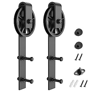 SMARTSTANDARD Sliding Barn Door Hardware Hangers 2pcs (Black) (Big Wheel Hangers)