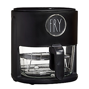 Rae Dunn 1200W 4Qt Air Fryer with GLASS Frying Basket, Dishwasher Safe, 2 Tier Tray, 60 Minute Timer, Digital Touch Display, and 6 Presets - Variable Temperature Control 175F - 400F, Black