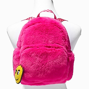 Claire's Pink Furry Happy Face Mini Backpack