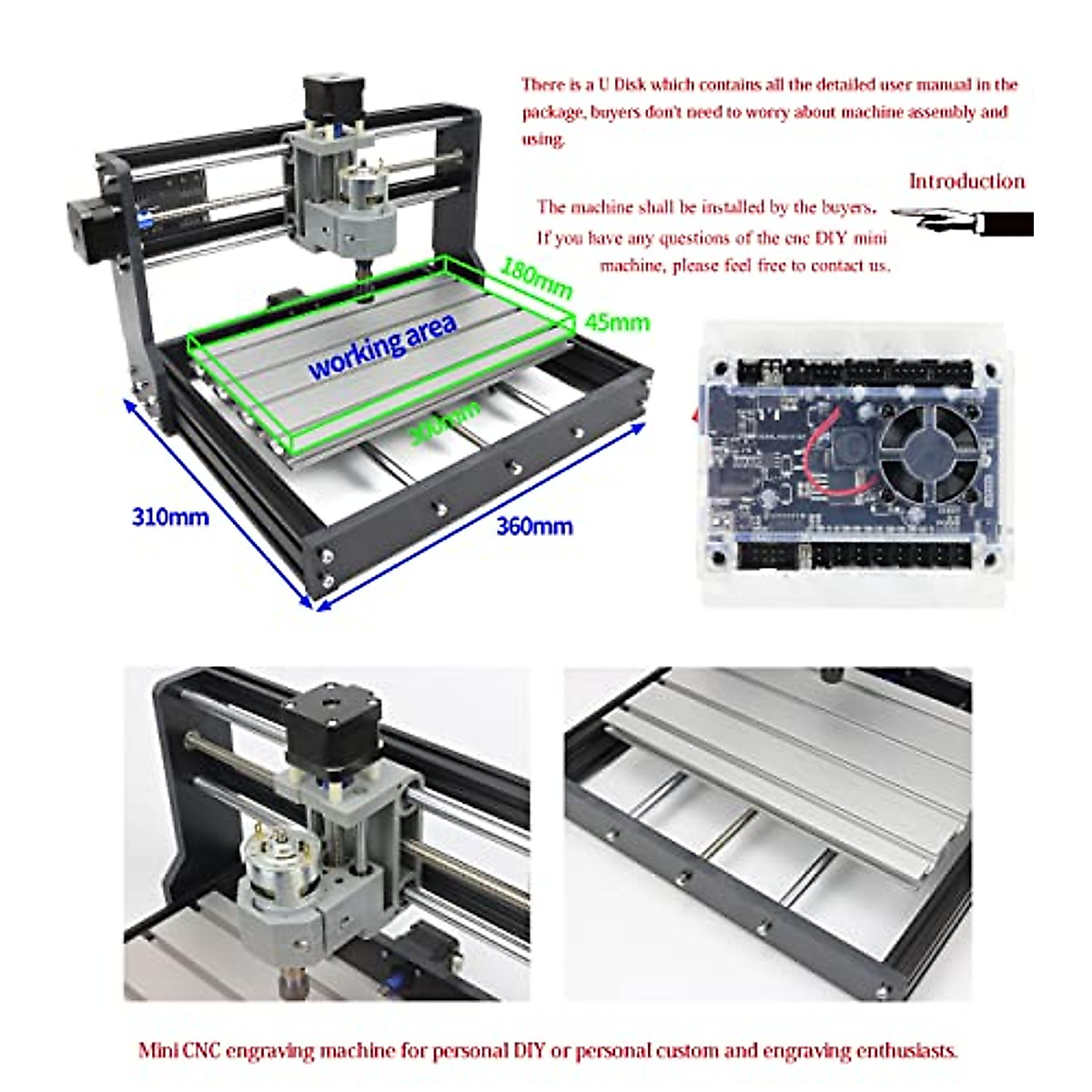 RATTMMOTOR CNC 3018 PRO CNC Wood Router Machine Kit GRBL Control 3 Axis DIY Mini CNC Engraver Milling Machine+GRBL Offline Controller+775 Spindle Motor ER11 for Carving Acrylic PVC PCB Plastic Wood