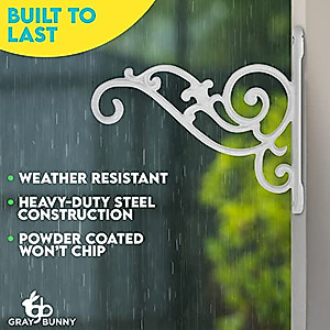 Gray Bunny Outdoor Plant Hanger Hook, 8” Large Victorian Heavy Duty Iron Wall Hooks for Bird Feeders, Lanterns, Wind Chimes, Patio Decor - White