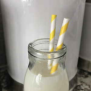 Outside the Box Papers Yellow and Navy Blue Chevron and Stripe Paper Straws 7.75 Inches- 100 Navy Blue, Yellow