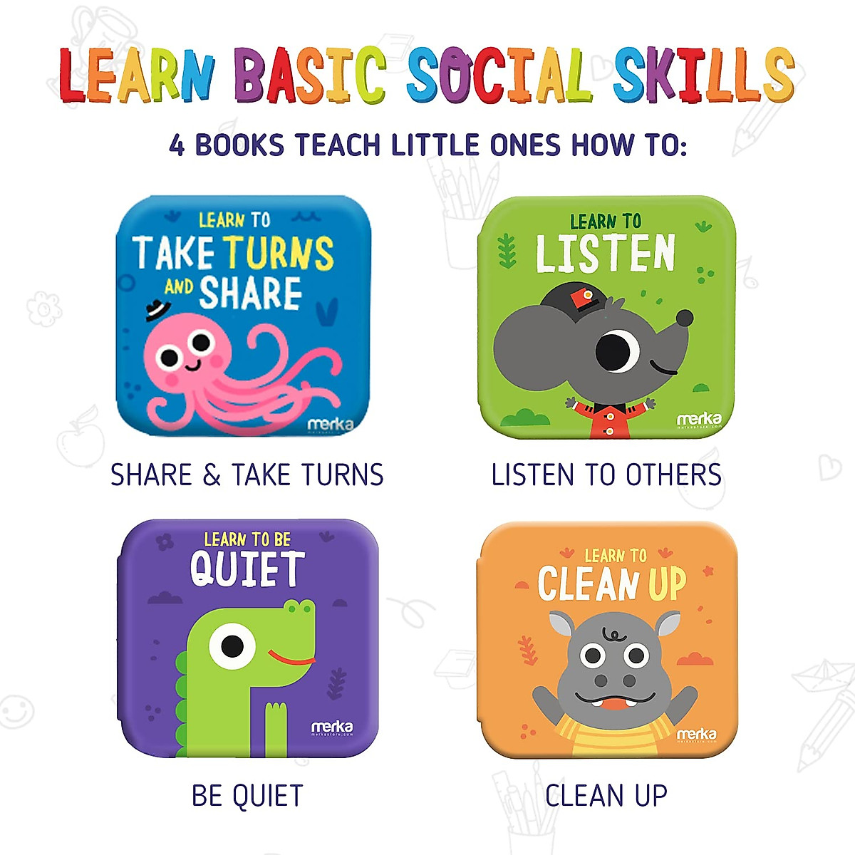 merka Baby Bathtub Bath Toys for Toddler Baby Bath Toys Baby Books 4 Plastic Book Take Turns Clean Up Listen Be Quiet Perfect Baby Gifts for Sharing and Learning